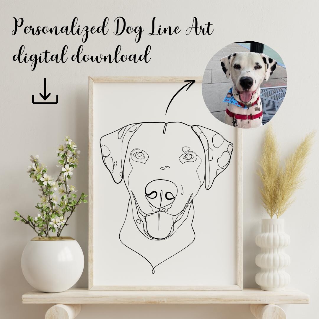 Custom Pet Line Drawing, Dog Line Drawing Tattoo, Custom Pet Outline ...
