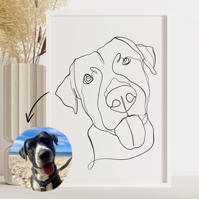 Custom Pet Line Drawing, Dog Line Drawing Tattoo, Custom Pet Outline ...