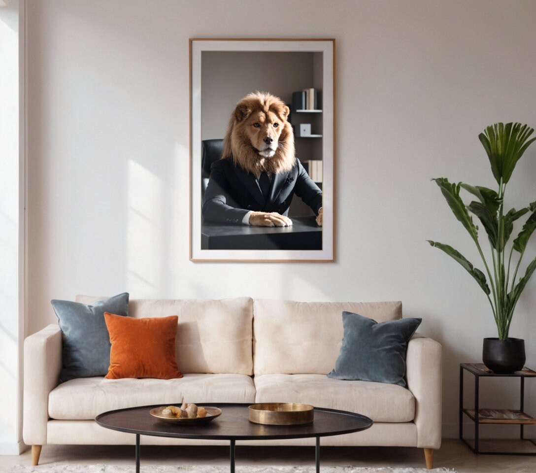 Lion Poster, Lion Wallpaper, Lion Boss, Lion at Work, Digital Art ...