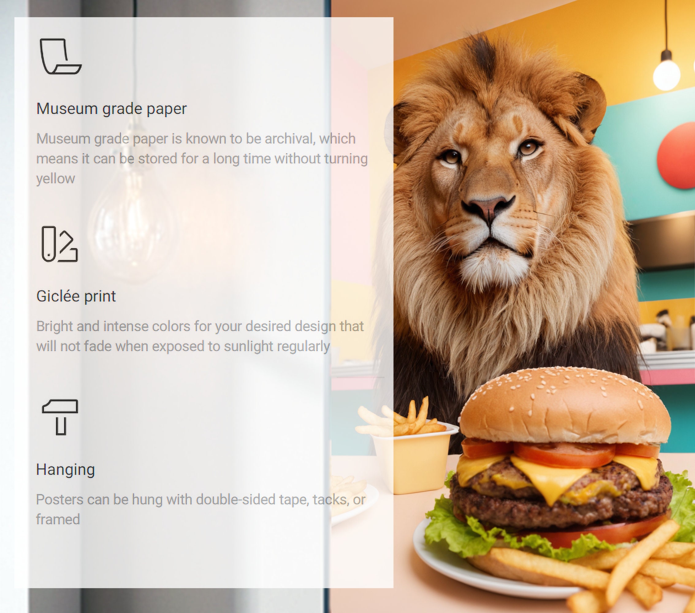 Lion Print, Burger, Wallpaper, Digital Print, Lion Eating Burger ...