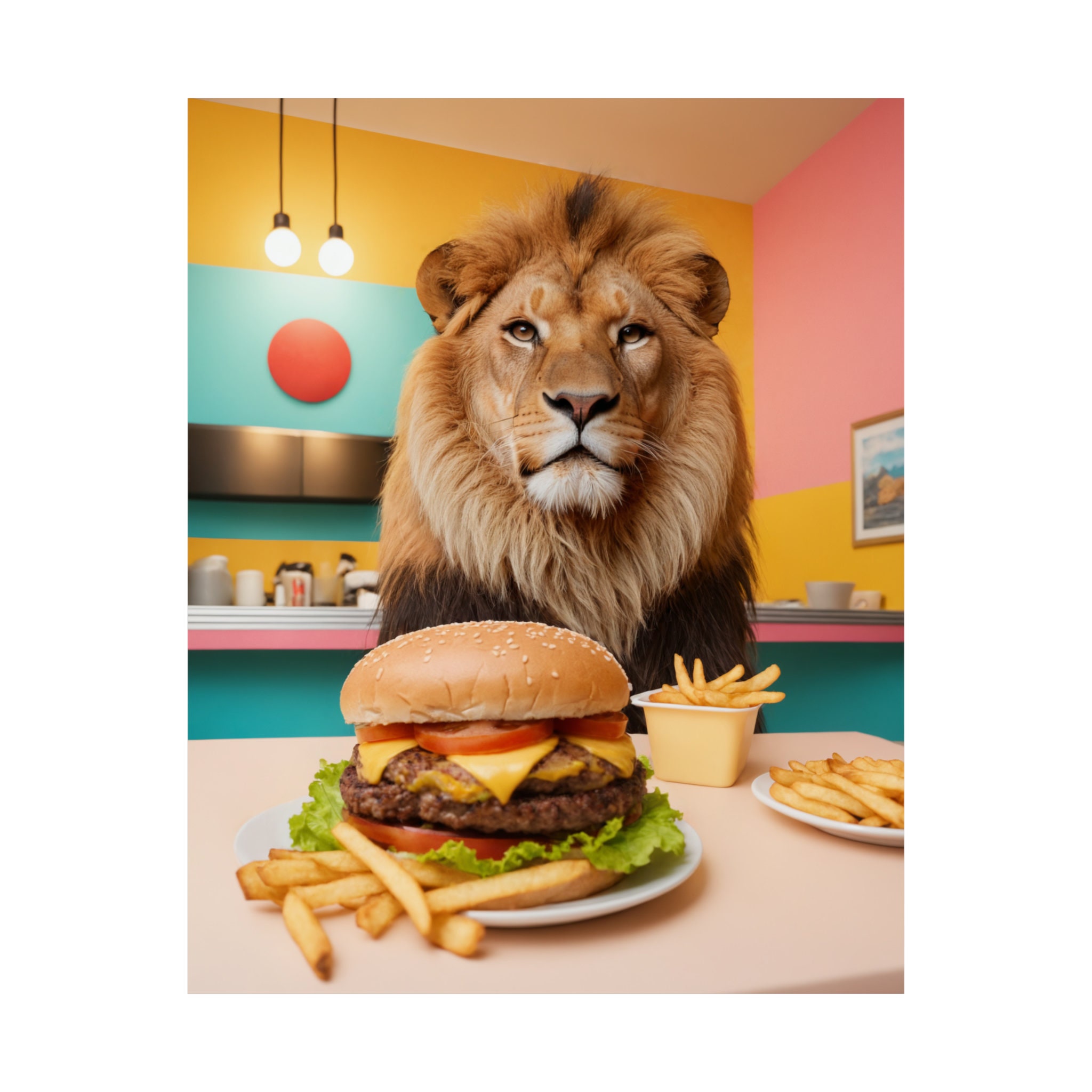 Lion Print, Burger, Wallpaper, Digital Print, Lion Eating Burger ...
