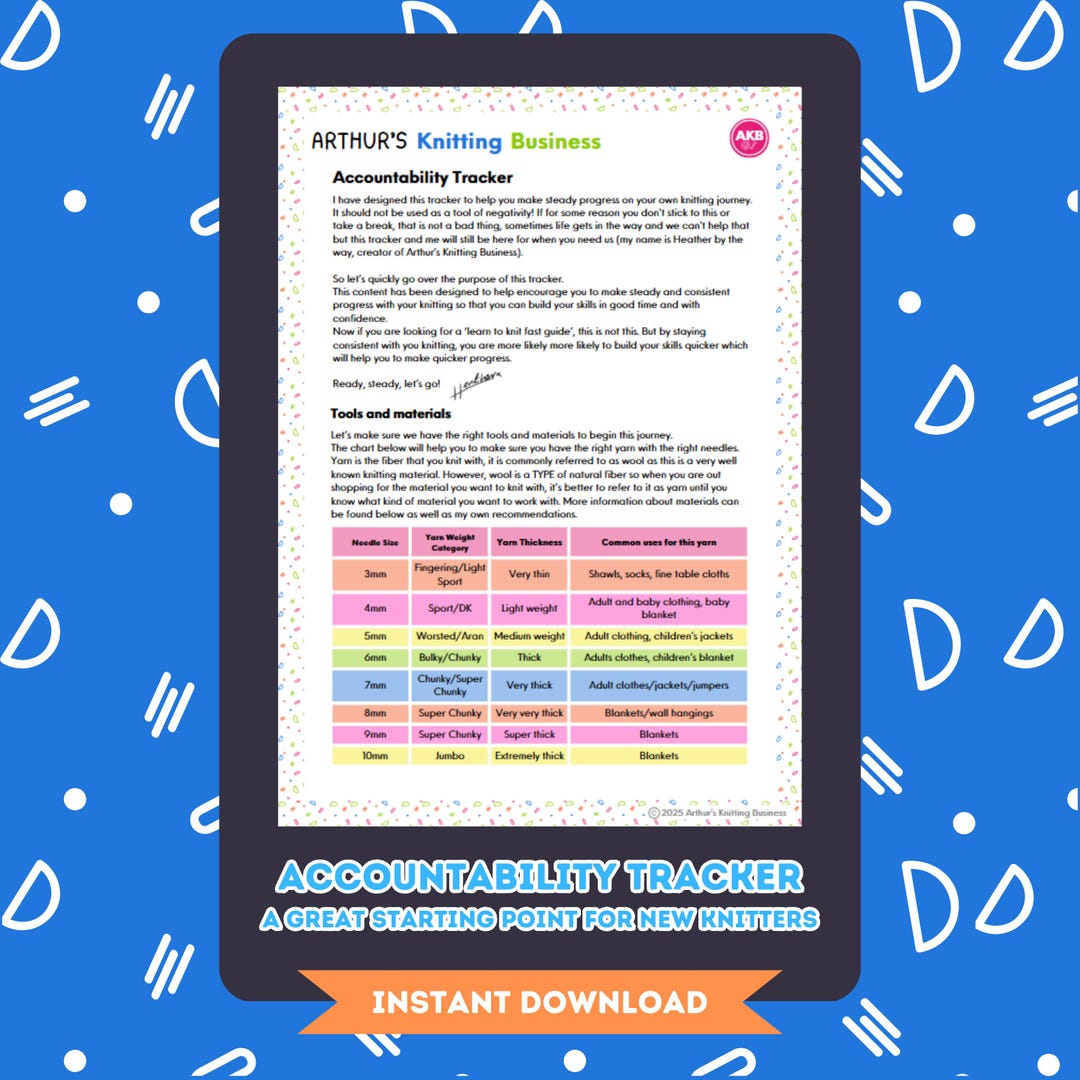 Learning to Knit, Accountability Tracker for Beginner Knitters. Learn ...