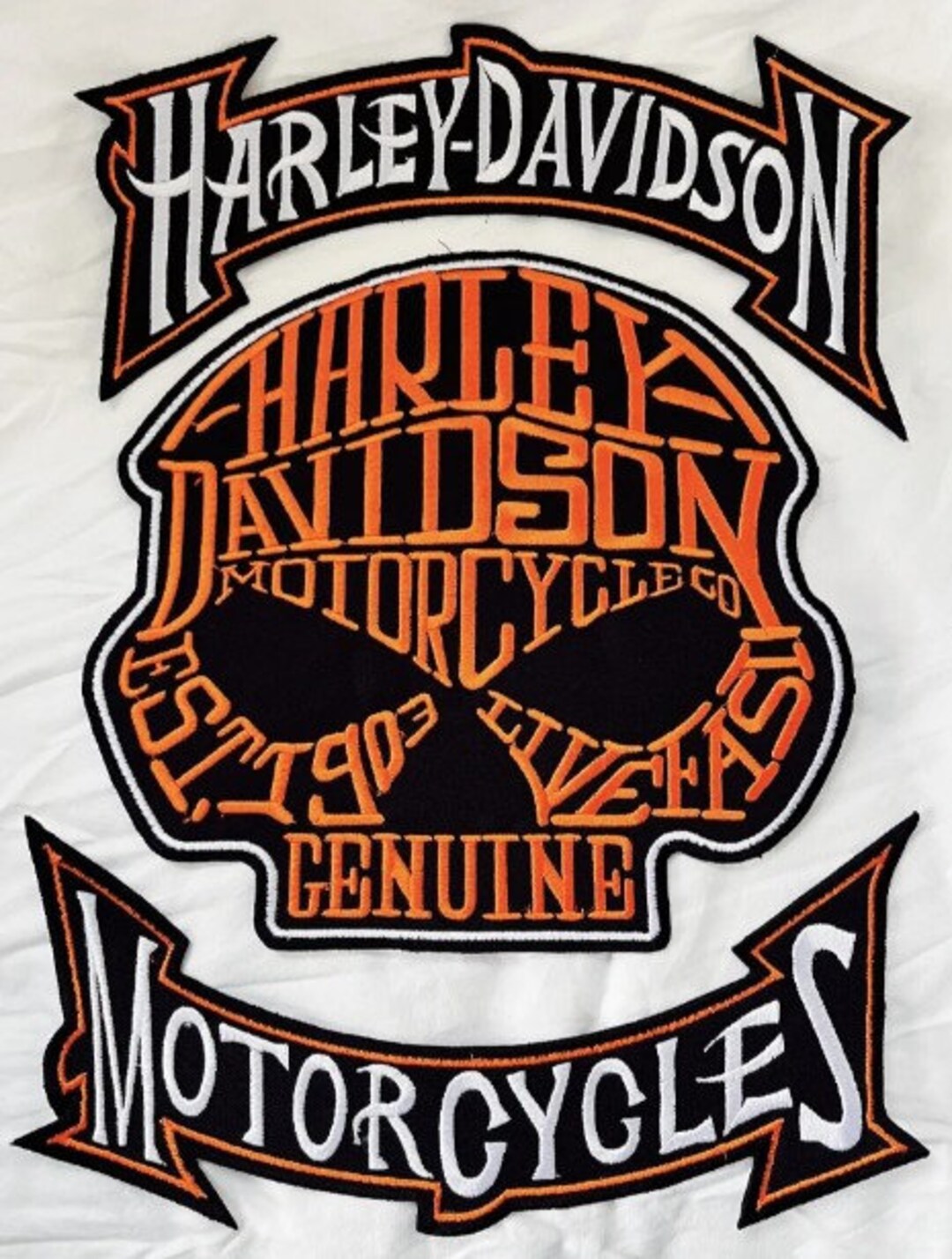 Harley Davidson Skull Biker Iron on Sew on Patches & Rockers 3-pecs ...