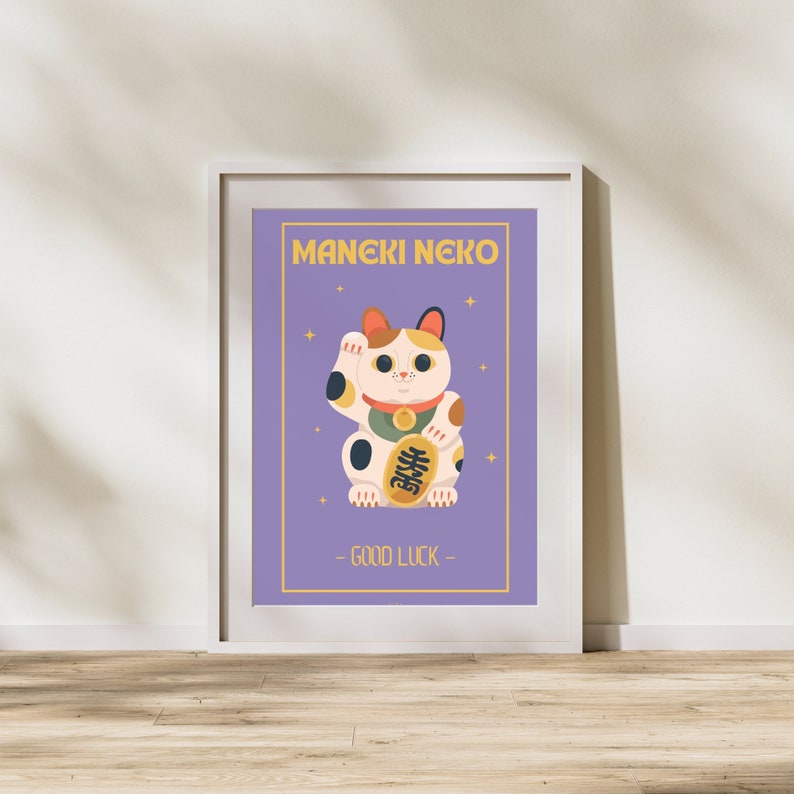 Maneki Neko Good Luck, Art Print, Japanese Wall Art, Poster - Etsy