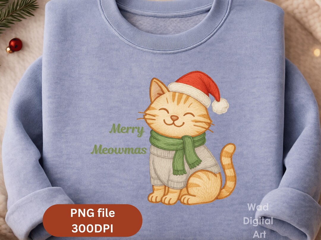 Merry Meowmas PNG | Orange Cat Christmas Sublimation | Knitted Faux ...