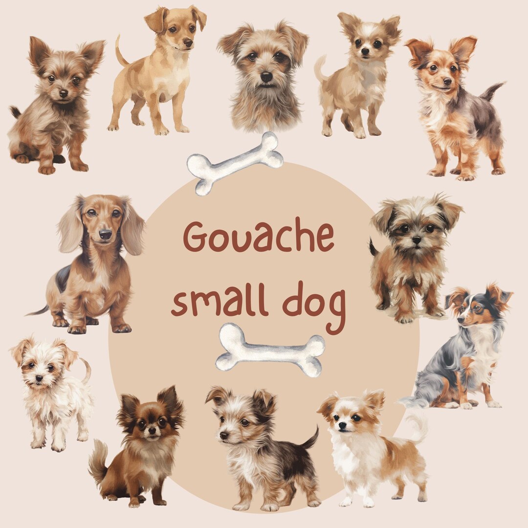 12 PNG "gouache Small Dog Clipart – Hand-painted Cute Dog Illustration ...