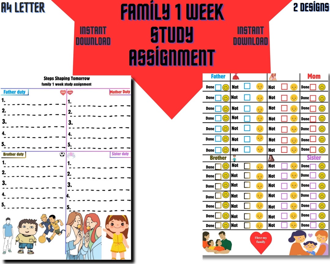 Family Work Duties Digital Download Weekly Cleaning Checklist Monthly ...