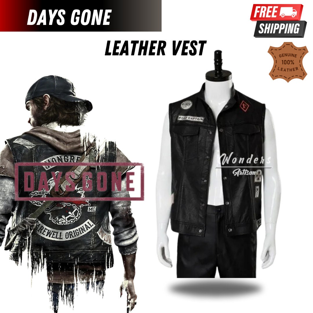 Men's Real Leather Days Gone Deacon Mongrel Vest Authentic Cosplay ...
