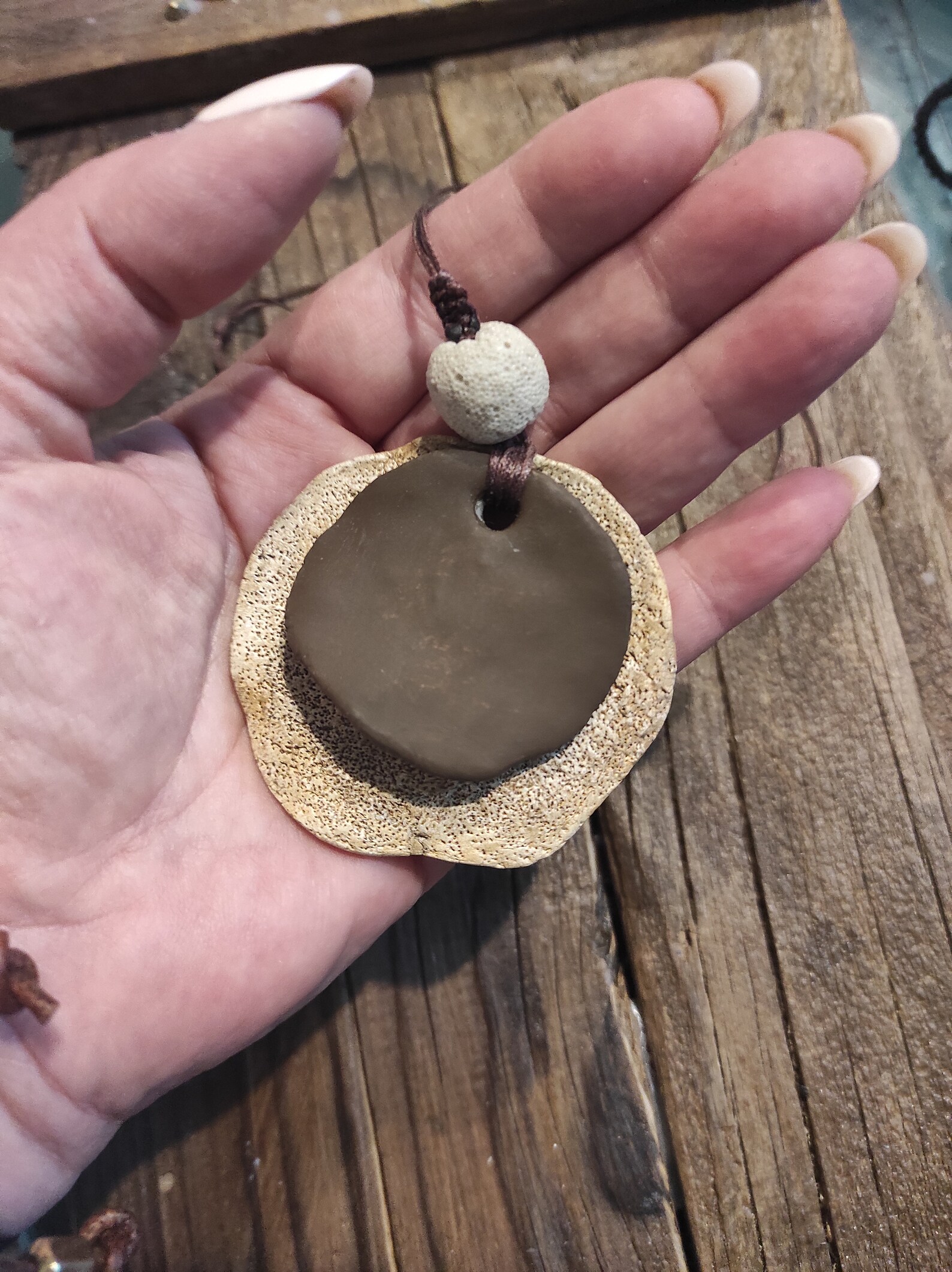 Handmade Clay Pendant Boho Style Necklace Hand Painted Art Stone Effect ...