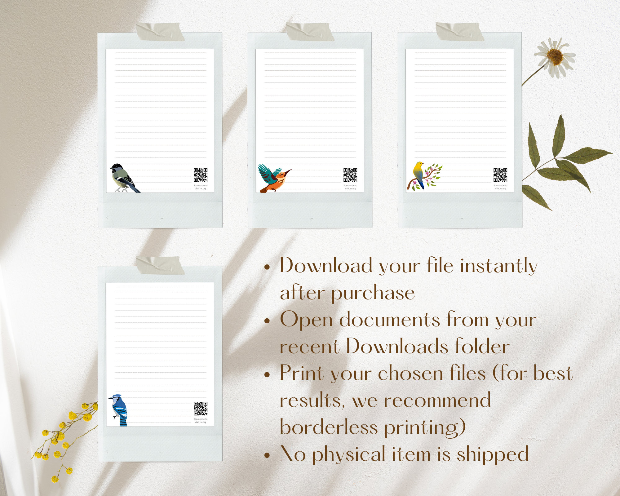 JW Letter Writing Paper, Lined, A4 & A5 Digital Files of X4 Bird Themed ...