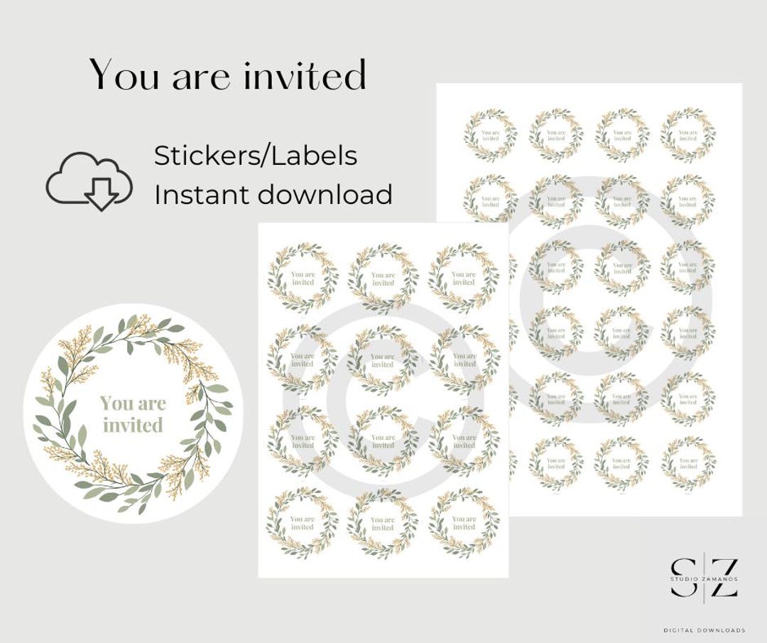 You Are Invited Sticker Labels, Instant Digital Download - X24 Round on ...