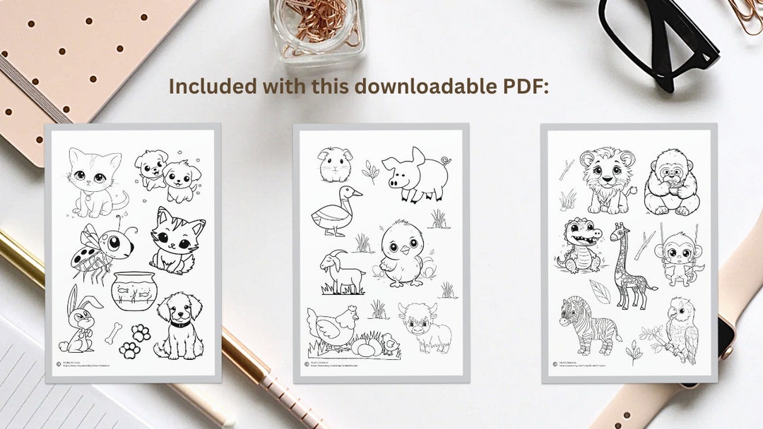 Printable Coloring Sheets, Instant Download, X3 Farm Animal, Zoo, Pet ...