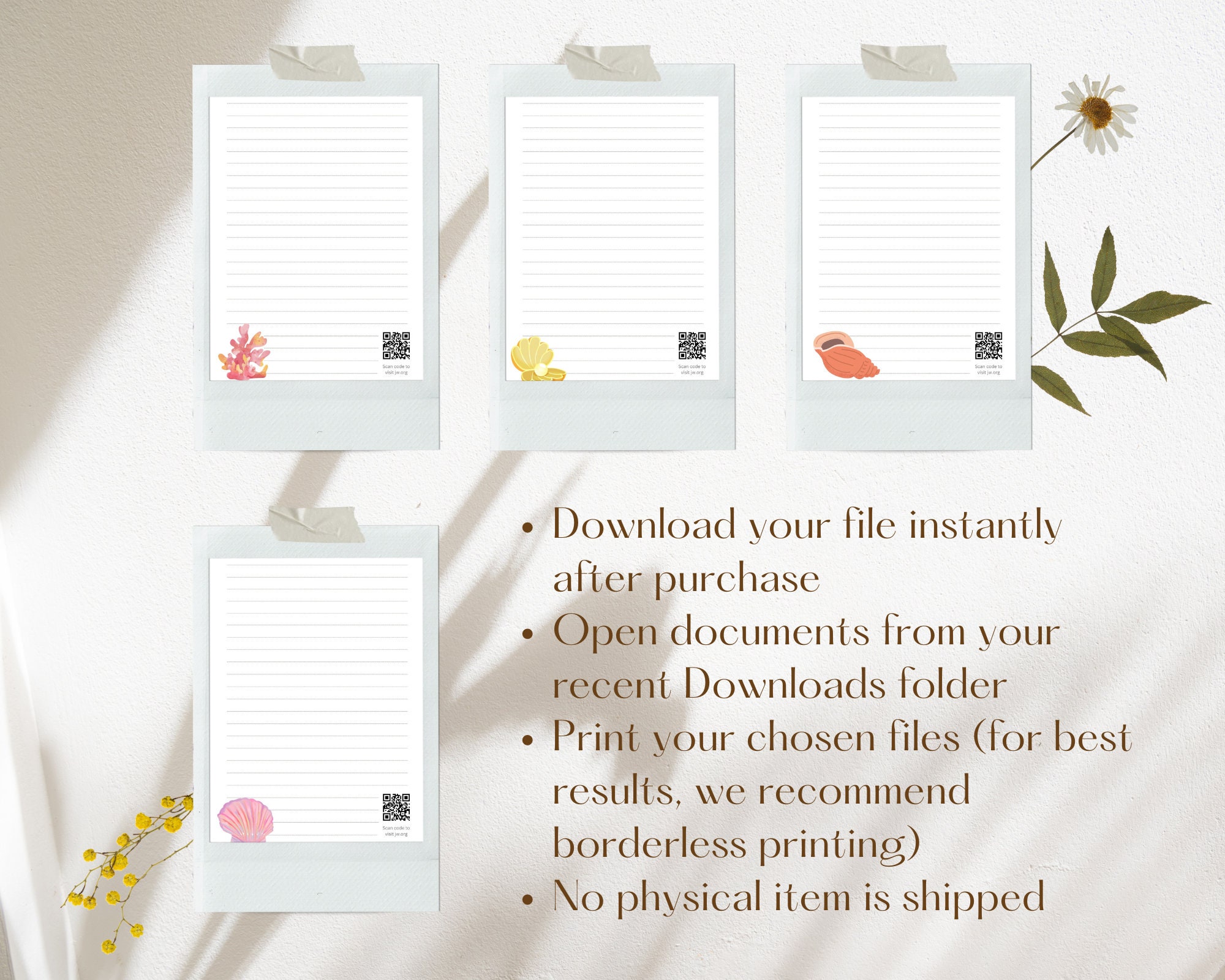 JW Lined Letter Writing Stationary Paper - A4 or A5 Digital Files of X4 ...
