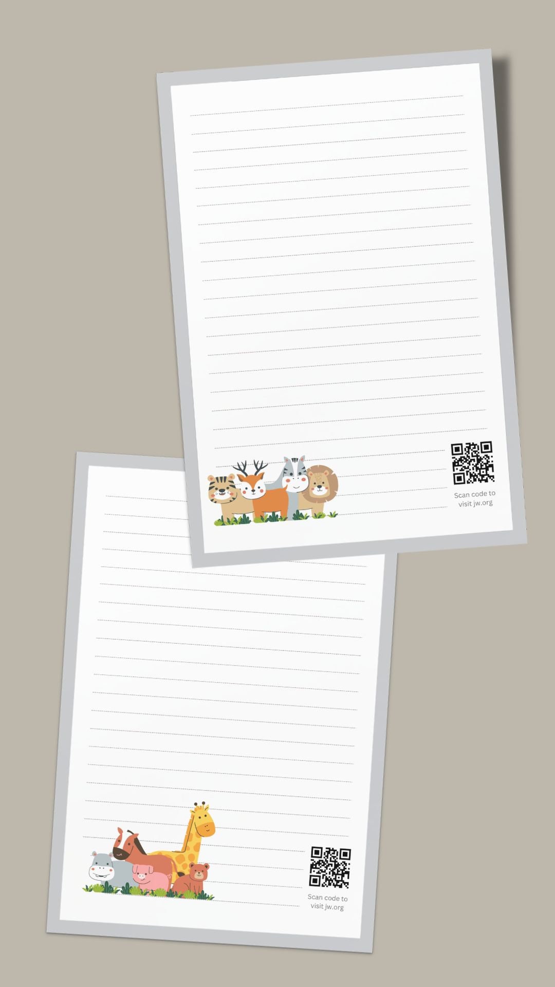 JW Letter Writing Lined Paper, A4 & A5 Digital Files of X4 Animal ...