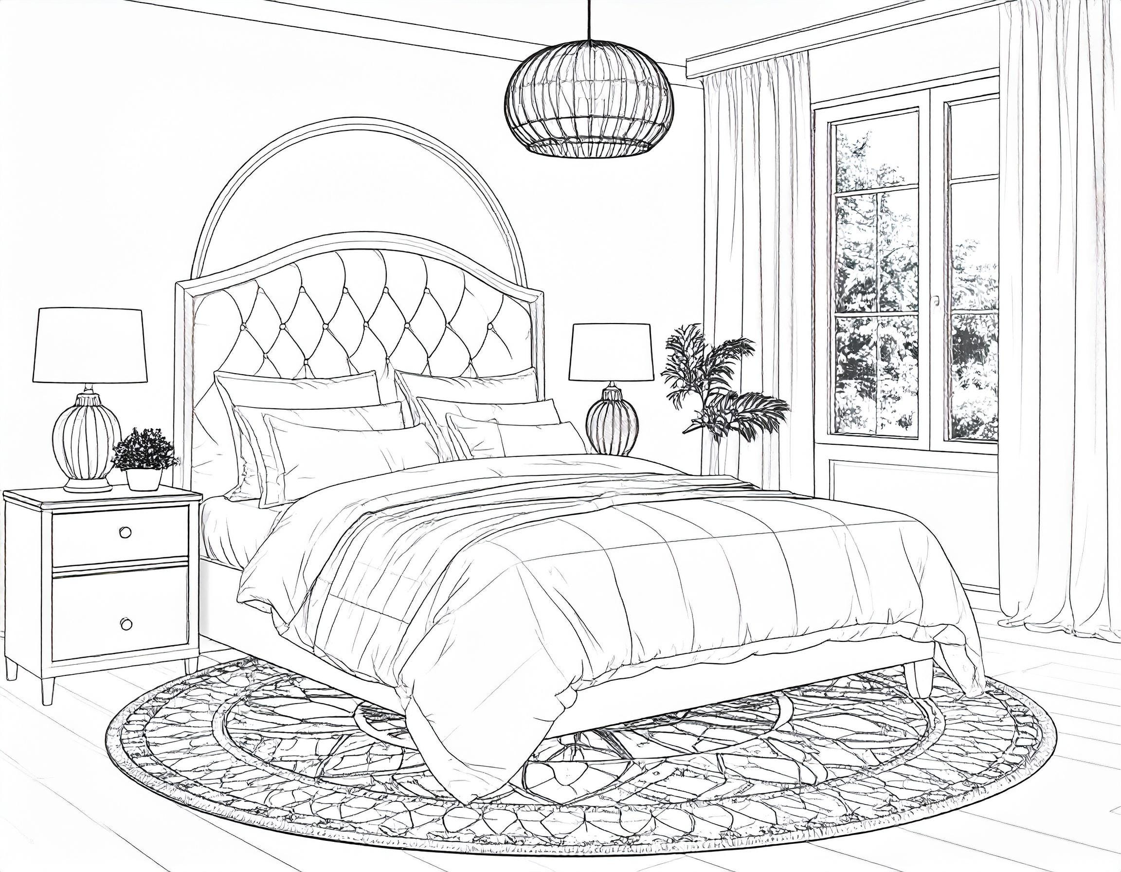 Cozy Bedroom Interior Coloring Book: 20 Adult & Kids Pages (digital ...