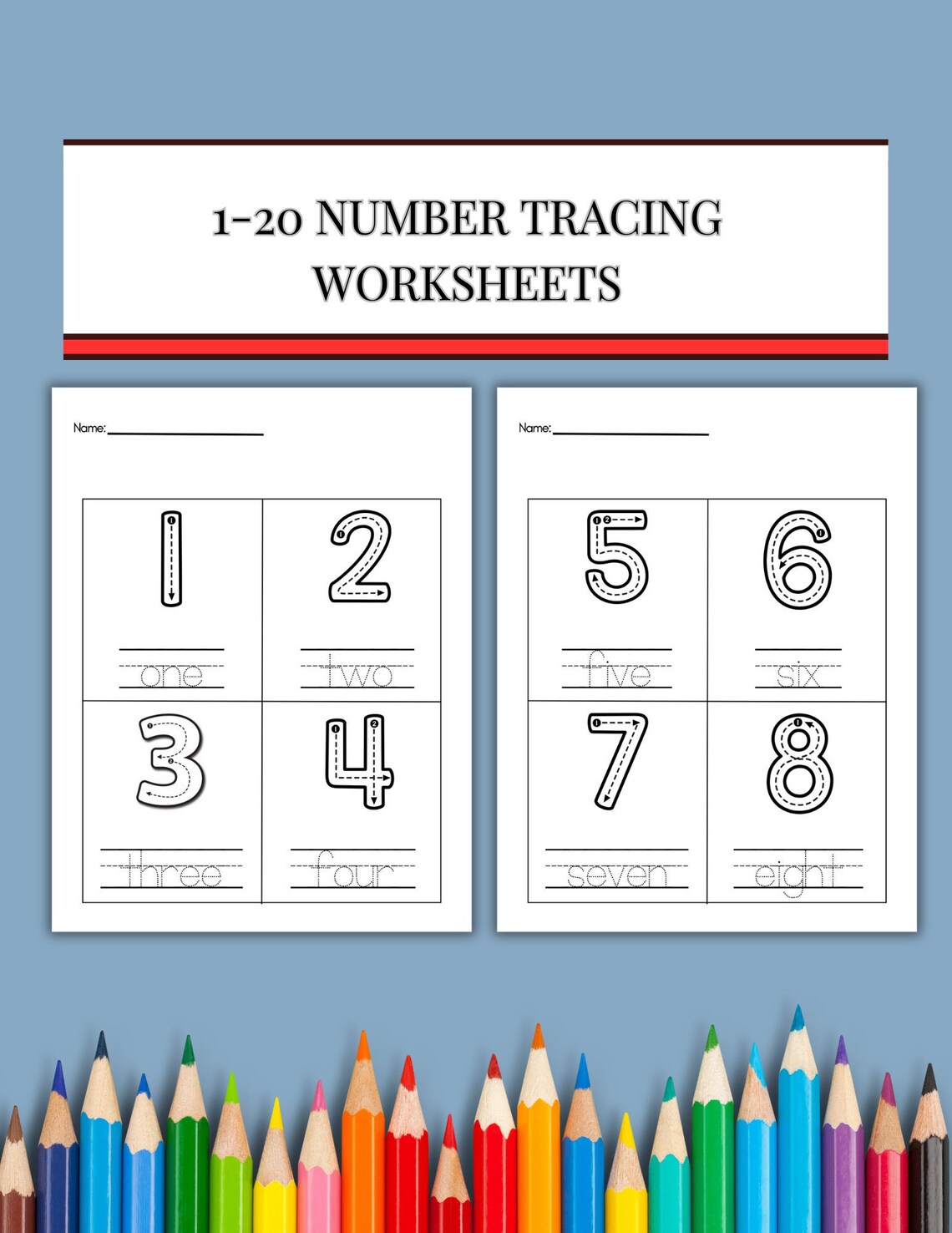 Number Tracing Worksheet 1-20 Number Practice Printable Kinder ...