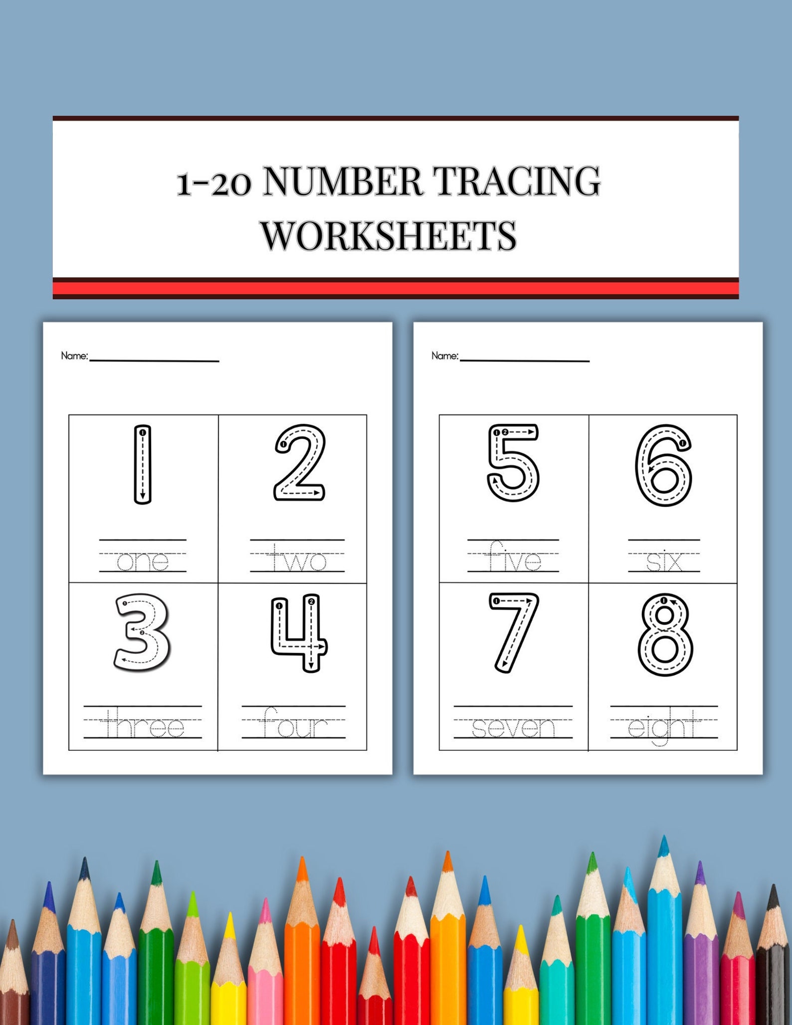 Number Tracing Worksheet 1-20 Number Practice Printable Kinder ...
