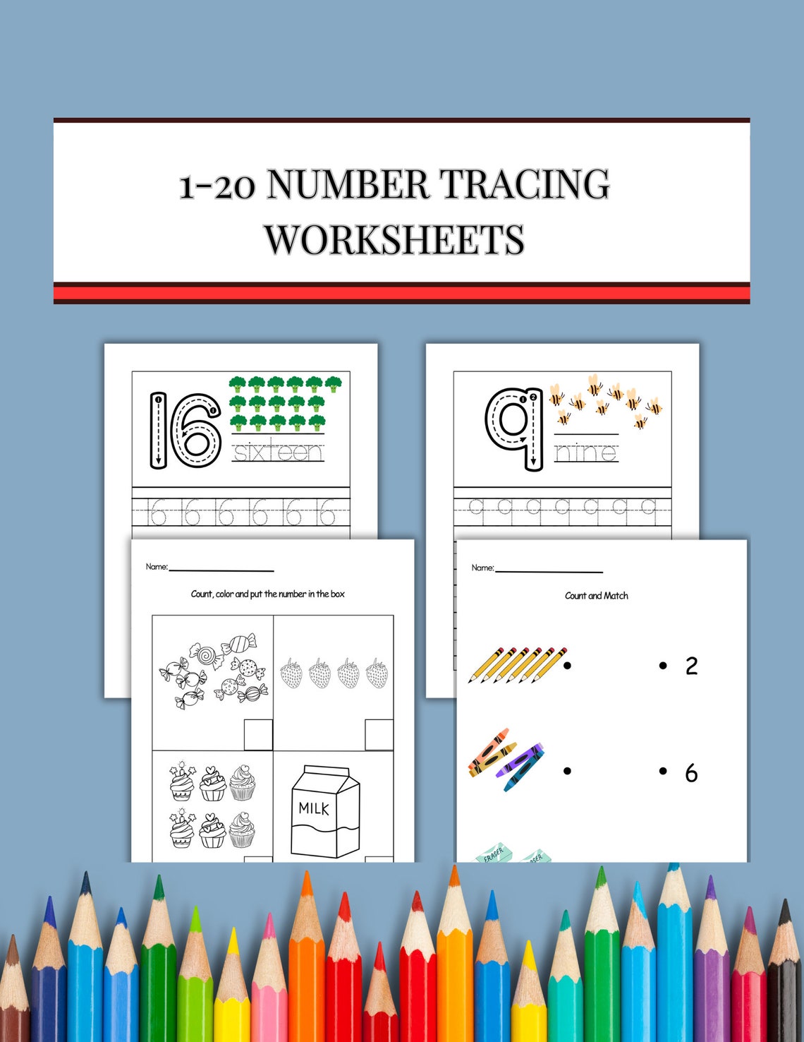 Number Tracing Worksheet 1-20 Number Practice Printable Kinder ...