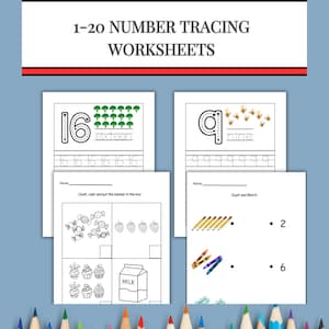 Number Tracing Worksheet 1-20 Number Practice Printable Kinder ...