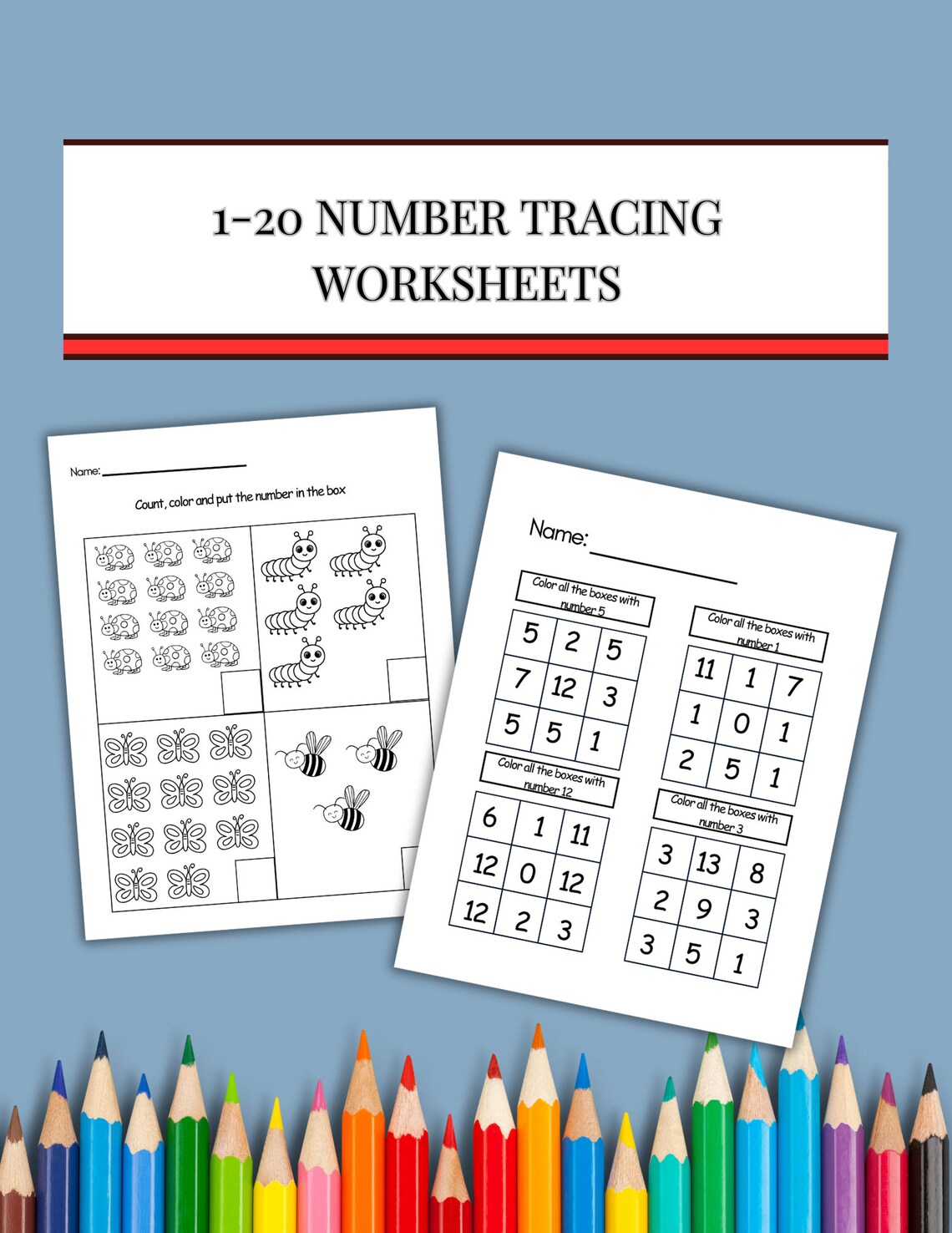 Number Tracing Worksheet 1-20 Number Practice Printable Kinder ...