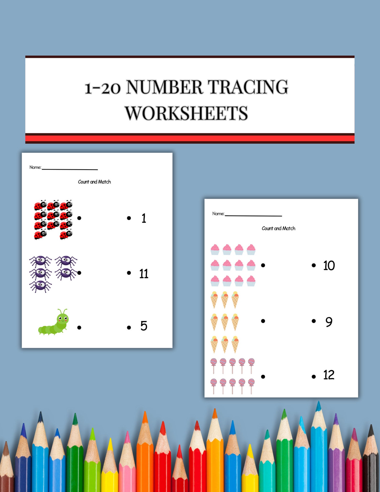 Number Tracing Worksheet 1-20 Number Practice Printable Kinder ...