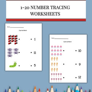 Number Tracing Worksheet 1-20 Number Practice Printable Kinder ...