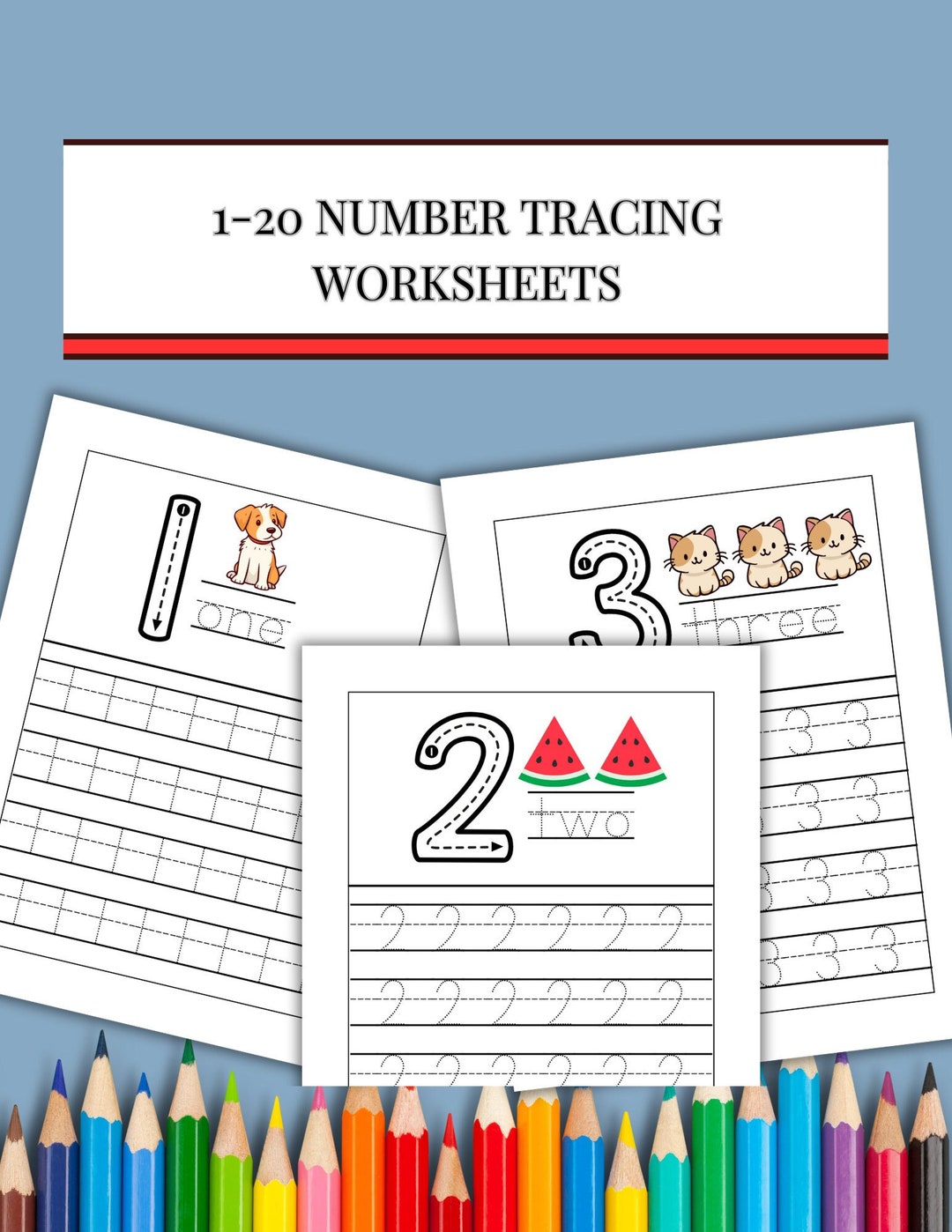 Number Tracing Worksheet 1-20 Number Practice Printable Kinder ...
