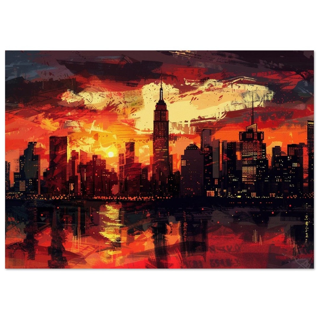 New York: Manhattan Skyline at Sunset. Classic Semi-glossy Paper Poster ...