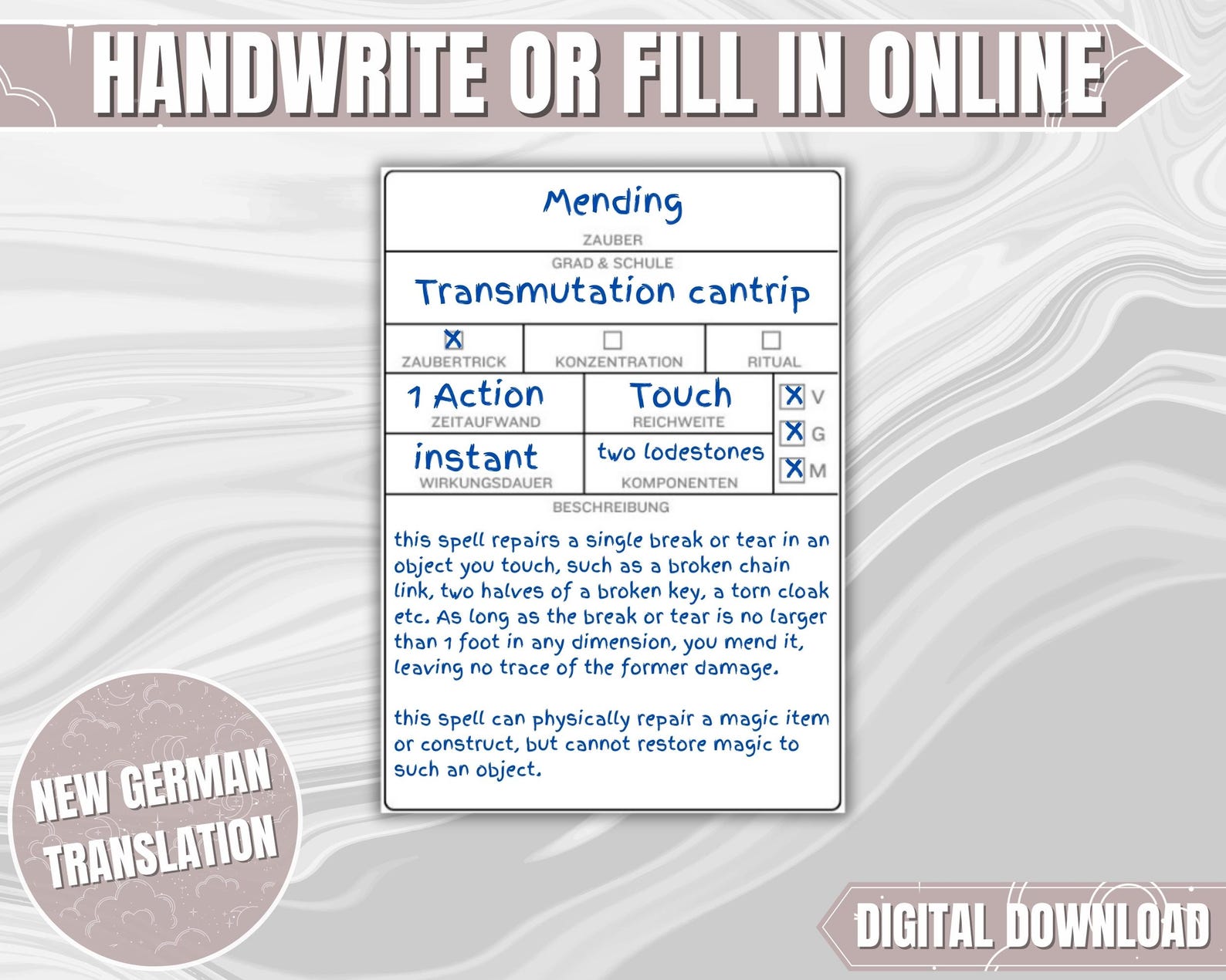 DND Spell Cards GERMAN VERSION | Dungeons and Dragons 5th Edition Blank ...