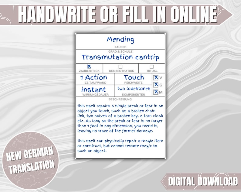 DND Spell Cards GERMAN VERSION | Dungeons and Dragons 5th Edition Blank ...