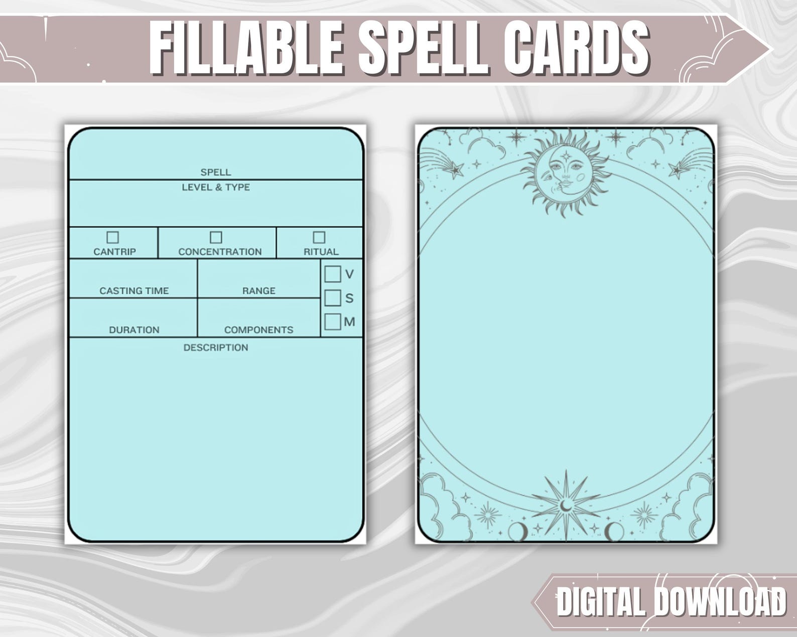 Turquoise DND Spell Cards ENGLISH VERSION | Dungeons and Dragons 5th ...