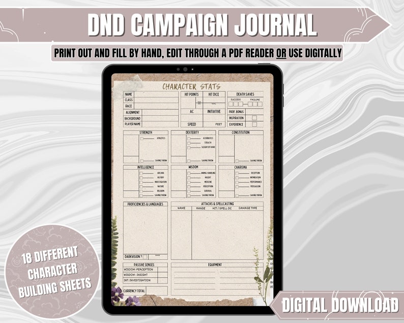 Dnd Character Journal |dungeons and Dragons 5th Edition Scrapbook Style ...