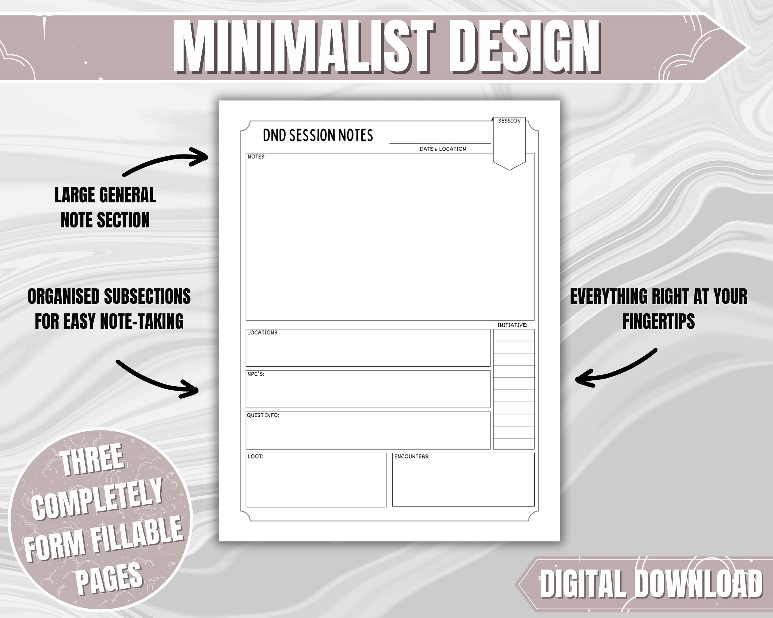 Minimalist Session Notes | Dungeons and Dragons 5th Edition PDF Form ...