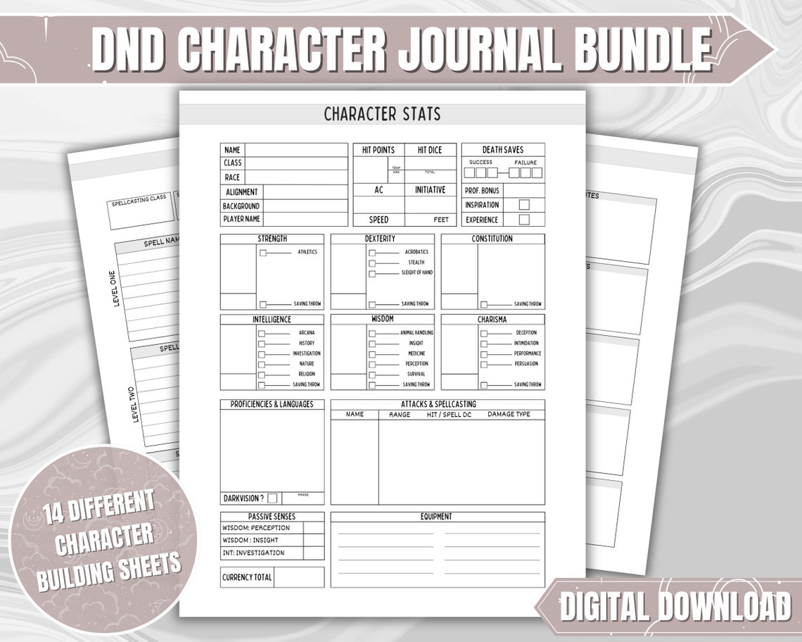 DND 5e Character Journal Bundle | Dungeons and Dragons 5th Edition ...