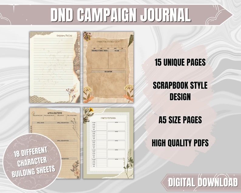 Dnd Character Journal |dungeons and Dragons 5th Edition Scrapbook Style ...