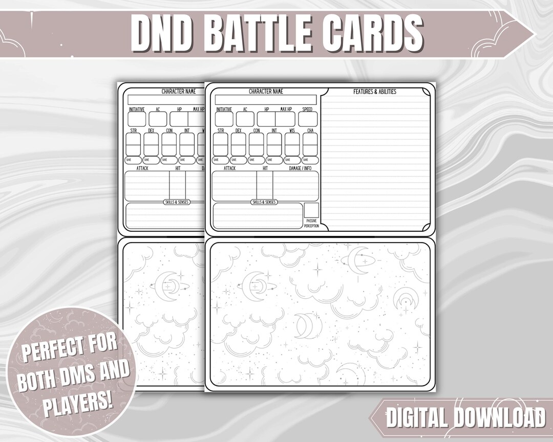 DND Battle Cards | Dungeons and Dragons 5th Edition Blank Pdf Fillable ...