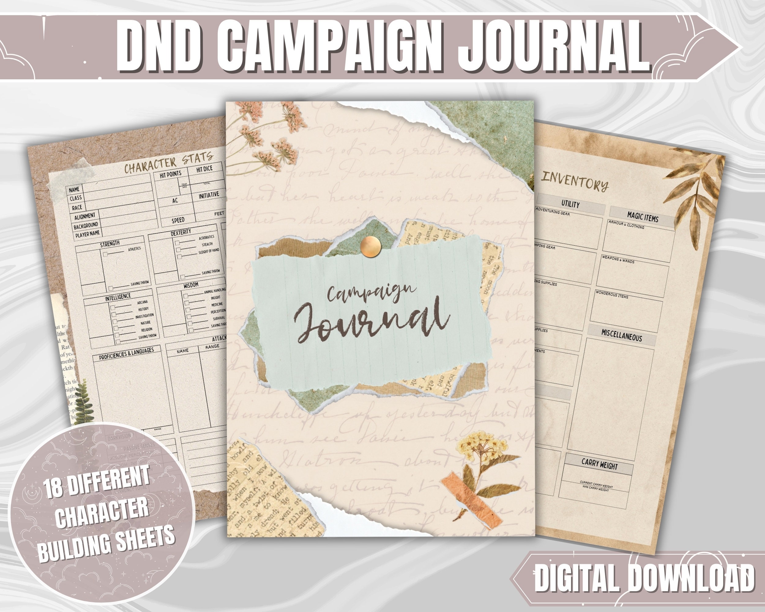 Dnd Character Journal |dungeons and Dragons 5th Edition Scrapbook Style ...