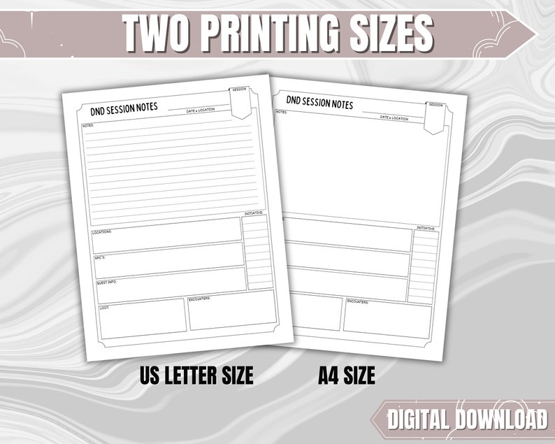 Minimalist Session Notes | Dungeons and Dragons 5th Edition PDF Form ...