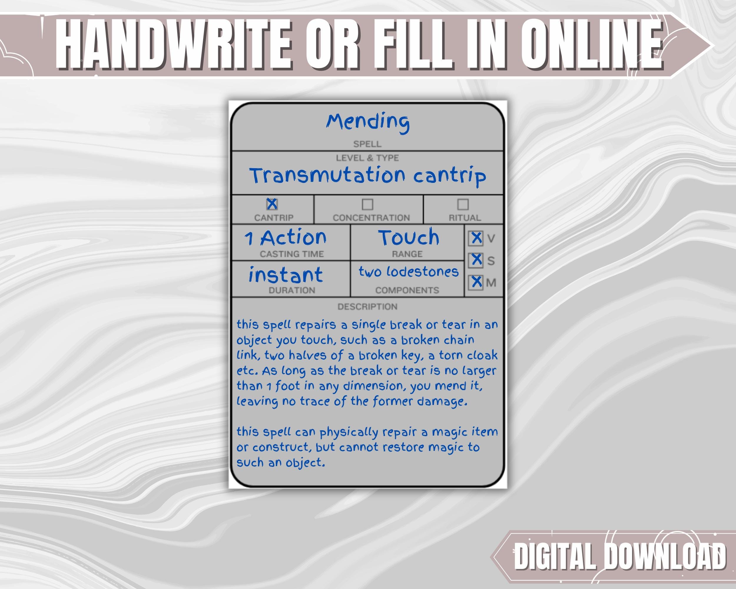 Gray DND Spell Cards ENGLISH VERSION | Dungeons and Dragons 5th Edition ...