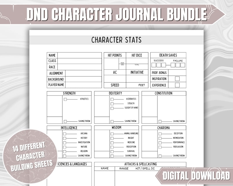DND 5e Character Journal Bundle | Dungeons and Dragons 5th Edition ...
