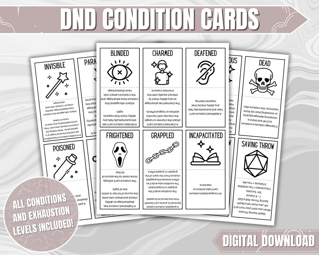 DND Condition Cards | Dungeons and Dragons 5th Edition PDF Printable ...