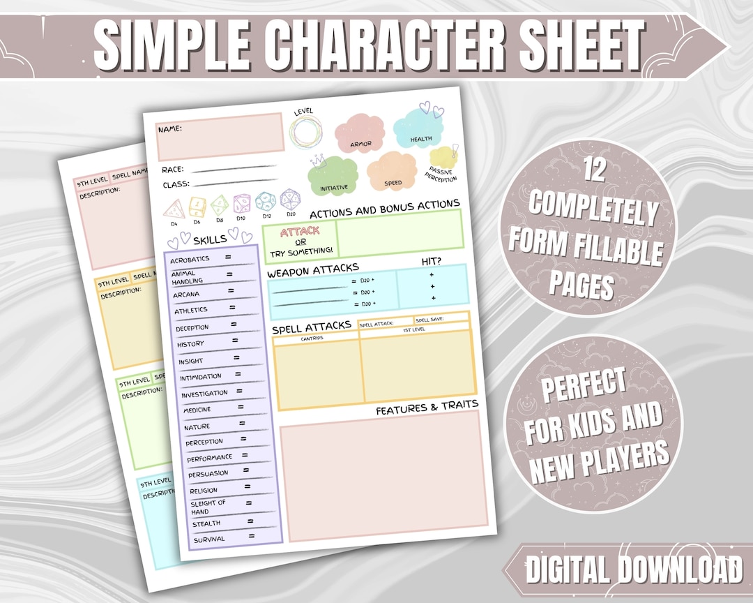 Simplified DND Character Sheet | Easy Kid-friendly Dungeons and Dragons ...
