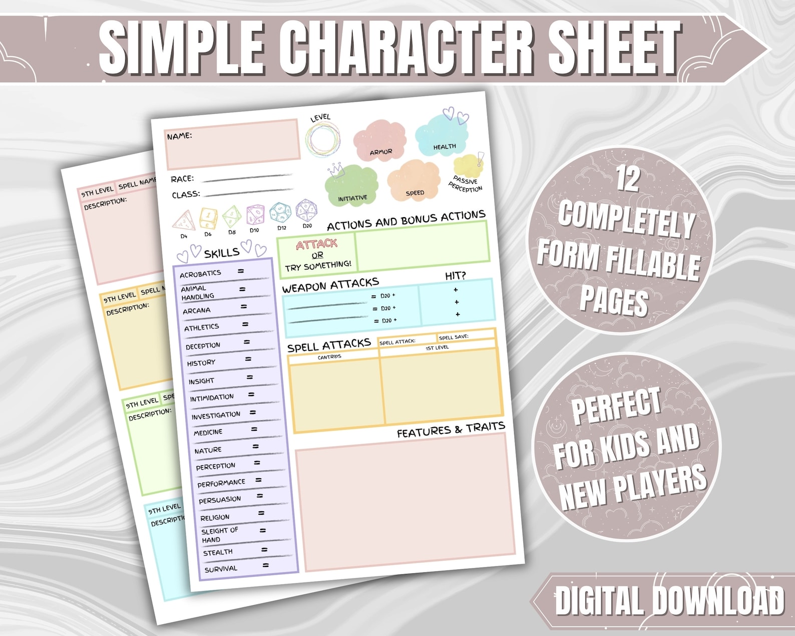 Simplified DND Character Sheet | Easy Kid-friendly Dungeons and Dragons ...