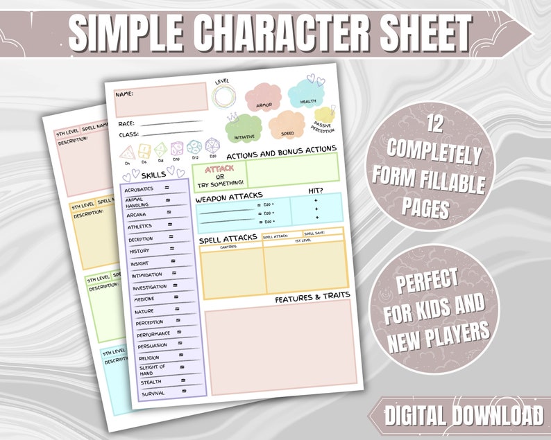 Simplified DND Character Sheet | Easy Kid-friendly Dungeons and Dragons ...