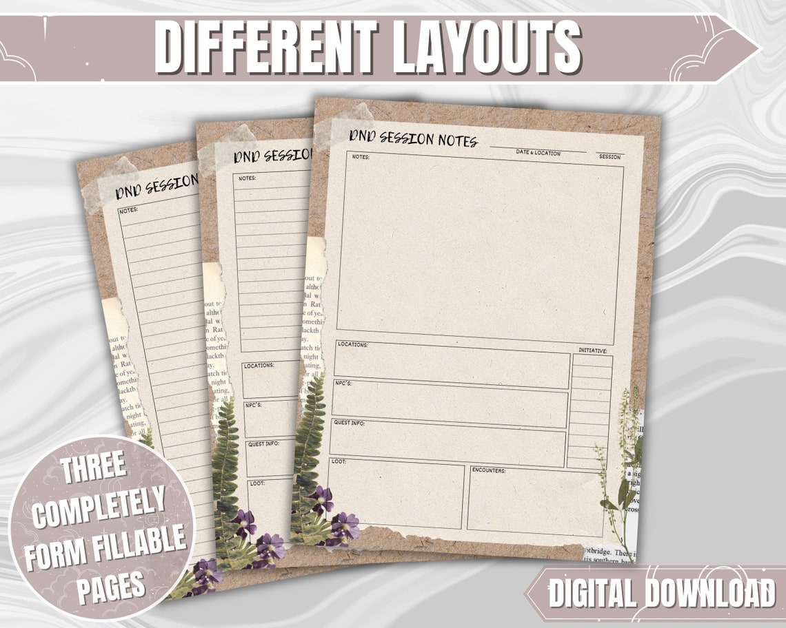 DND Session Notes Scrapbook Style Dungeons and Dragons 5th Edition PDF ...