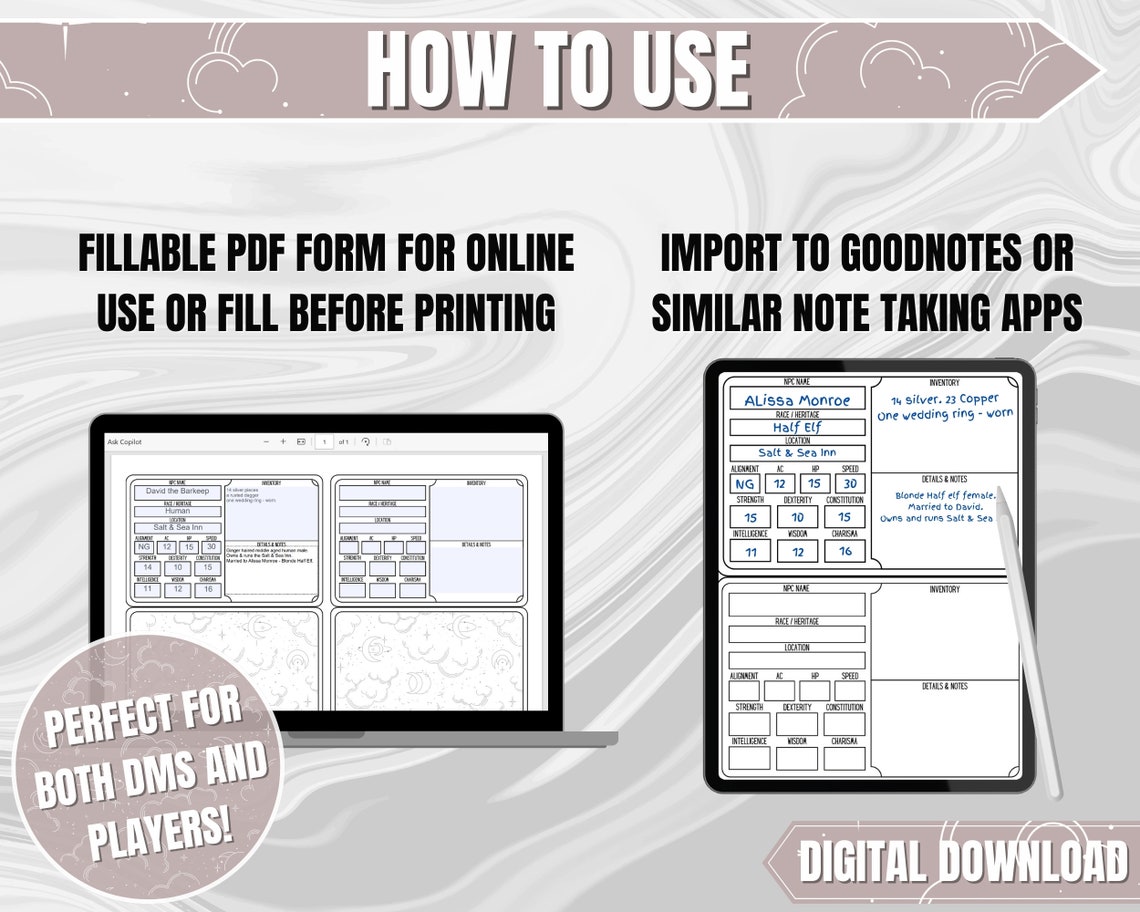 DND NPC Tracker Cards | Dungeons and Dragons 5th Edition Blank Pdf ...