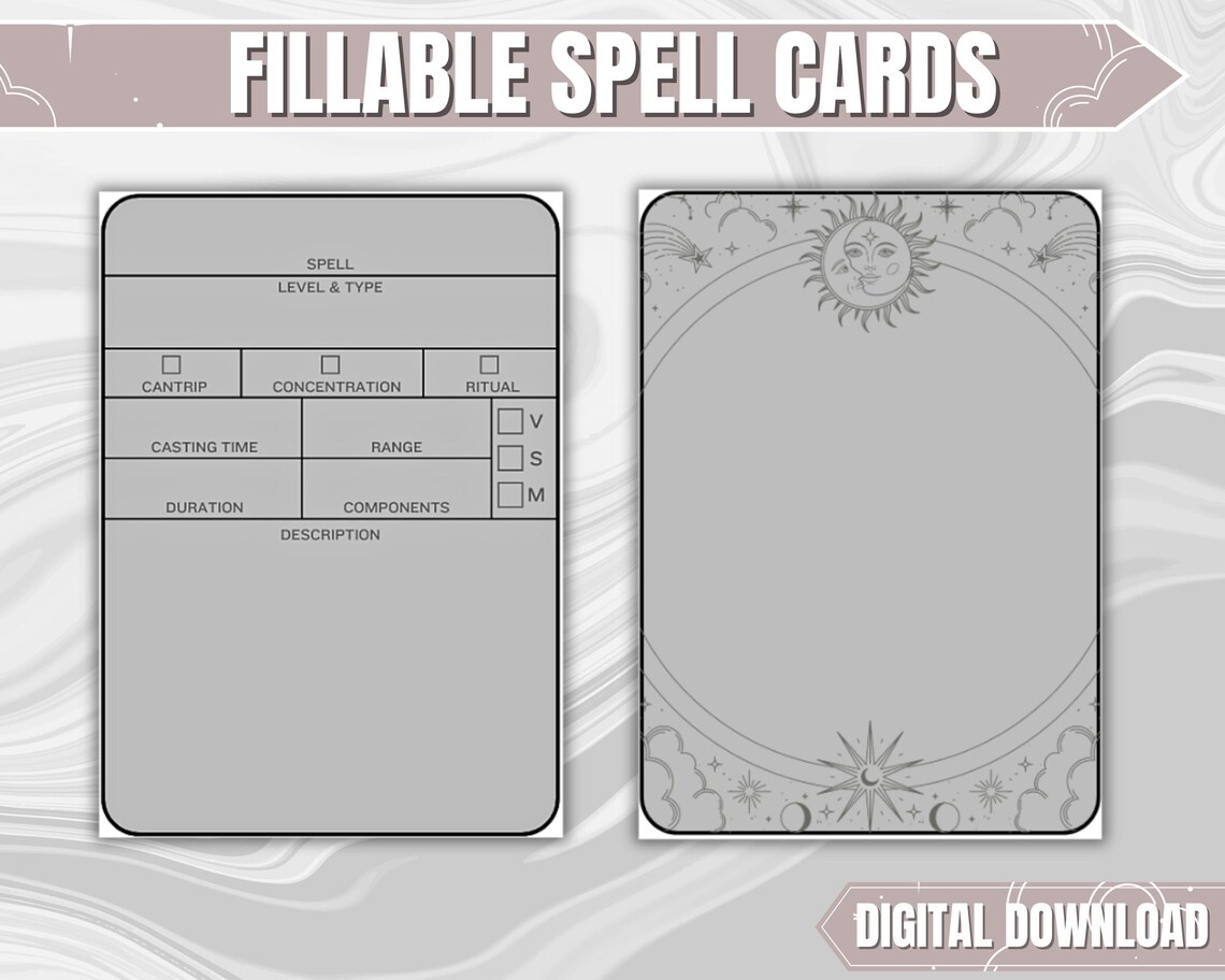 Gray DND Spell Cards ENGLISH VERSION | Dungeons and Dragons 5th Edition ...