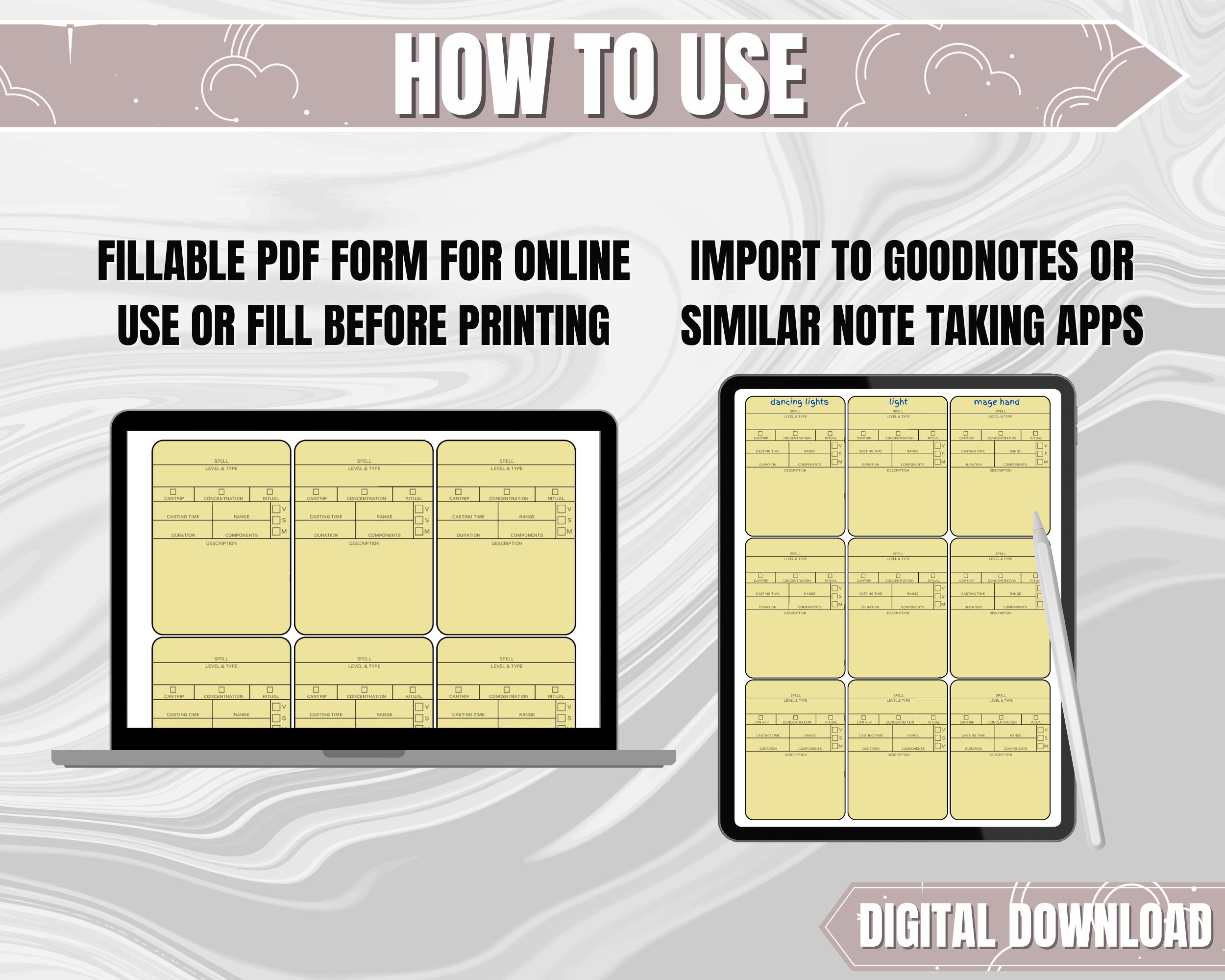 Yellow DND Spell Cards ENGLISH VERSION | Dungeons and Dragons 5th ...