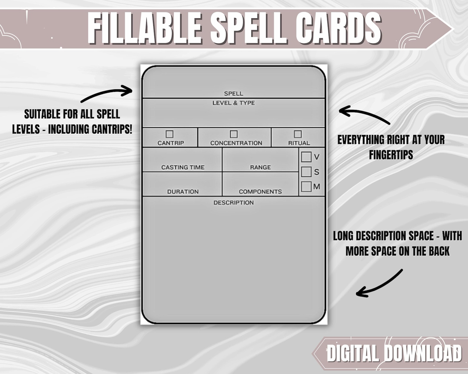 Gray DND Spell Cards ENGLISH VERSION | Dungeons and Dragons 5th Edition ...