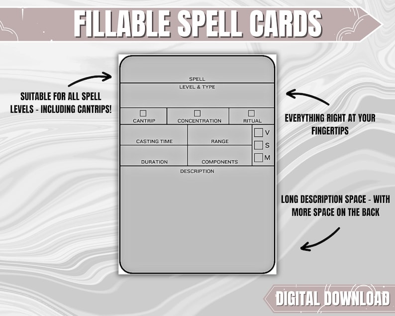Gray DND Spell Cards ENGLISH VERSION | Dungeons and Dragons 5th Edition ...